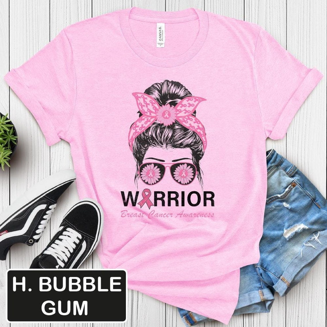 Breast Cancer Warrior Shirt, Messy Bun Survivor T-Shirt, Pink Ribbon ...