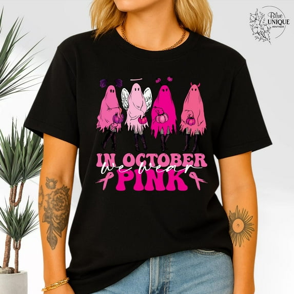 Breast Cancer Witch Shirt, In October We Wear Shirt Pink Ribbon Tee ...