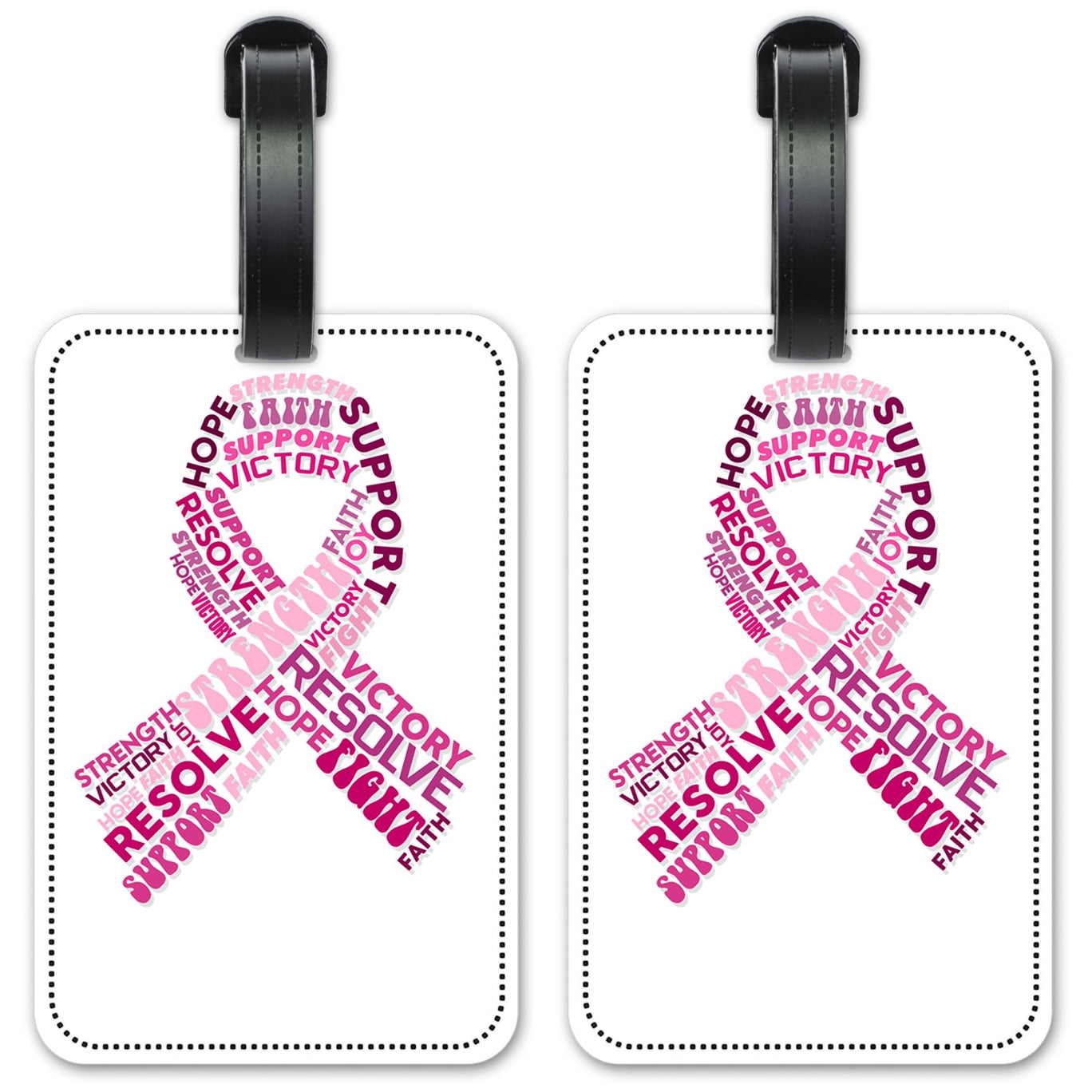 Breast Cancer "Word Ribbon" - Luggage ID Tags / Suitcase Identification ...
