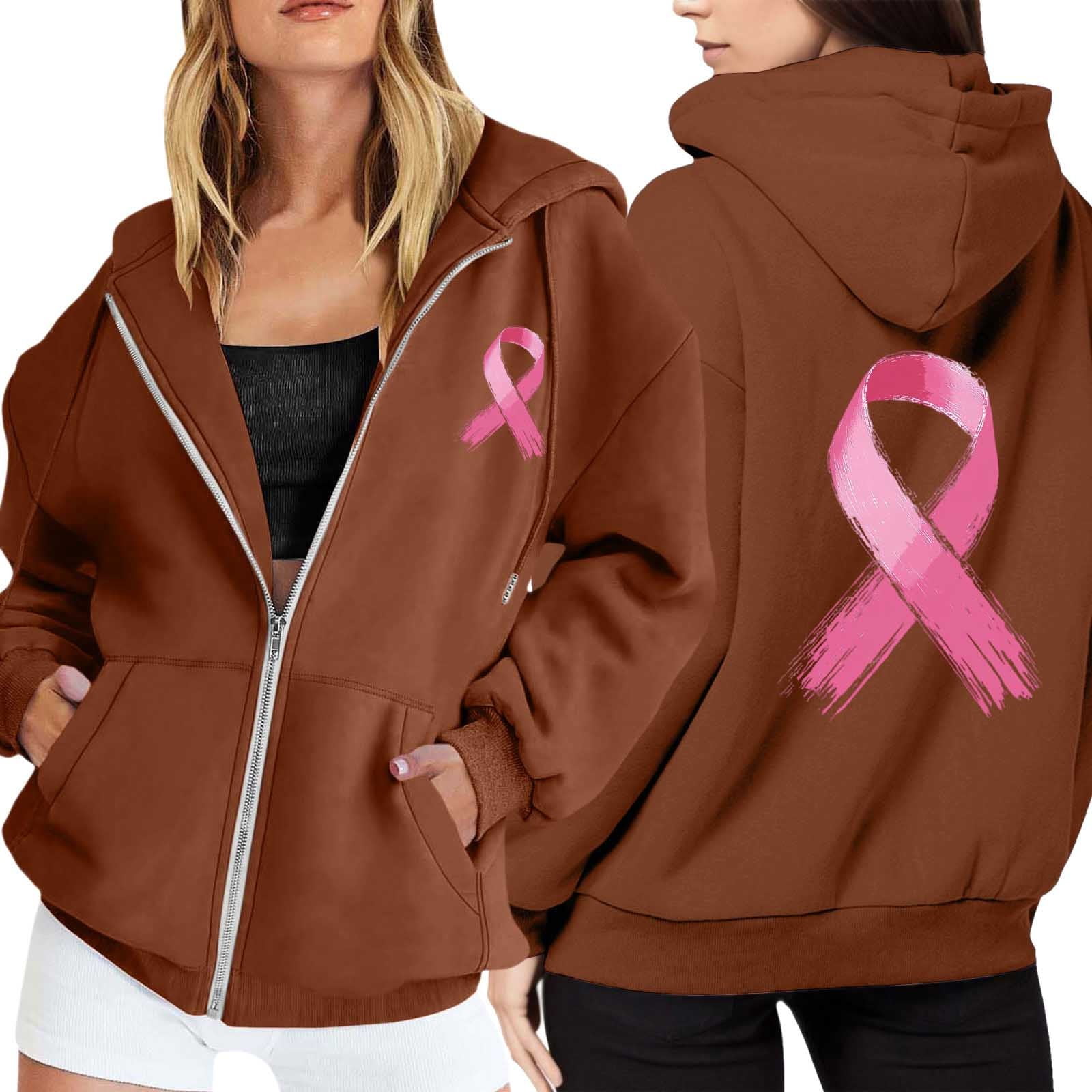 Breast Cancer Zip Up Hoodie Women Pink Ribbon Breast Cancer Awareness ...
