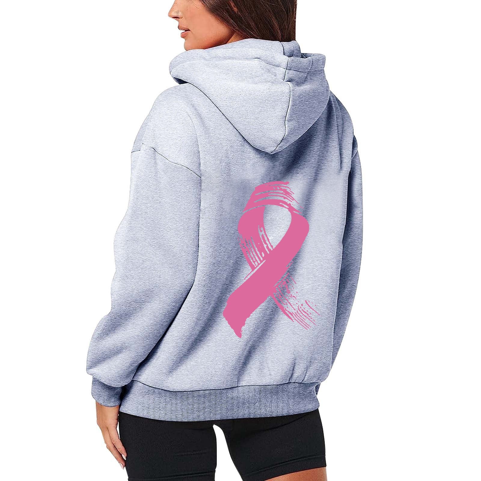 Breast Cancer Zip Up Hoodie for Women Pink Ribbon Graphic Jackets Fall ...