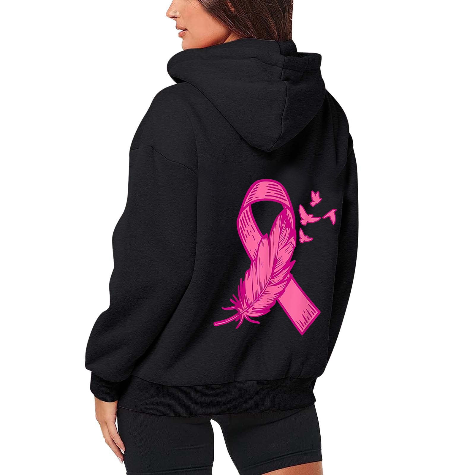 Breast Cancer Zip Up Hoodie for Women Pink Ribbon Graphic Jackets Fall ...