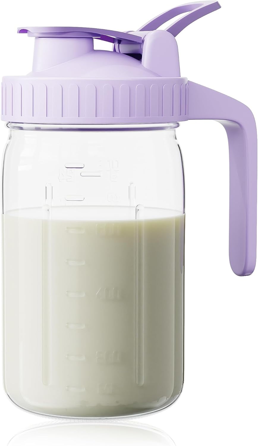 Breast Milk Pitcher, Mason Jar 32 oz, Heavy Duty Wide Mouth Jar with ...