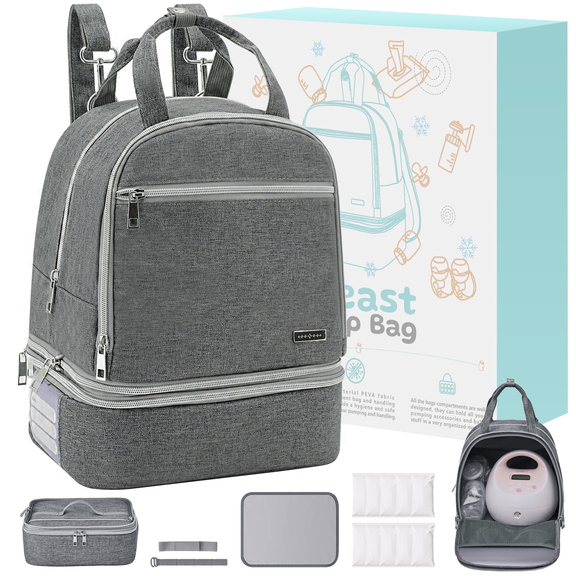 DERSTUEWE Grey Breast Pump Bag, Spectra S1 S2 Compatible, Durable ...