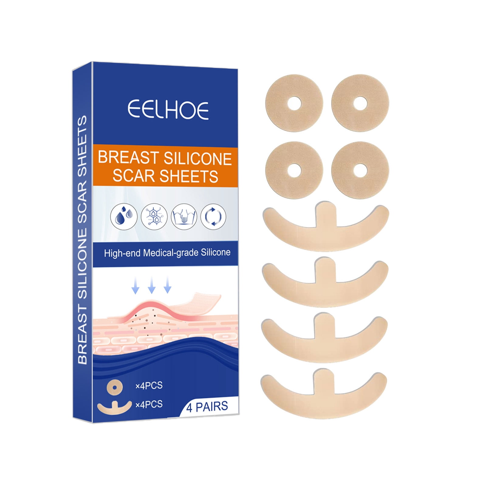 Breast Silicone Scar Sheets, 4-pack of Scar Sheets (2 pairs) - Walmart.com