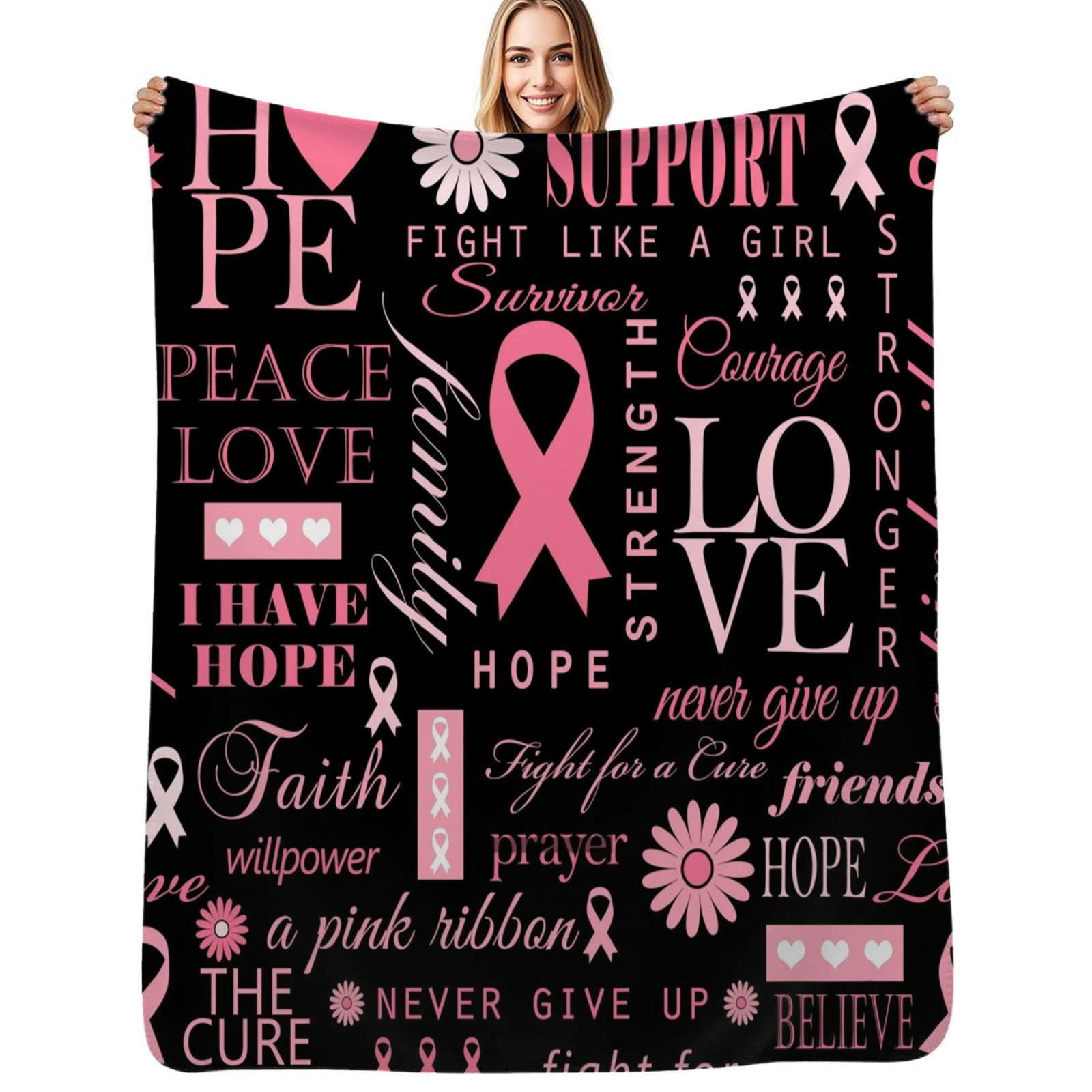 Breast cancer pink ribbon Flannel Blanket Warm Soft Bedding Throws ...