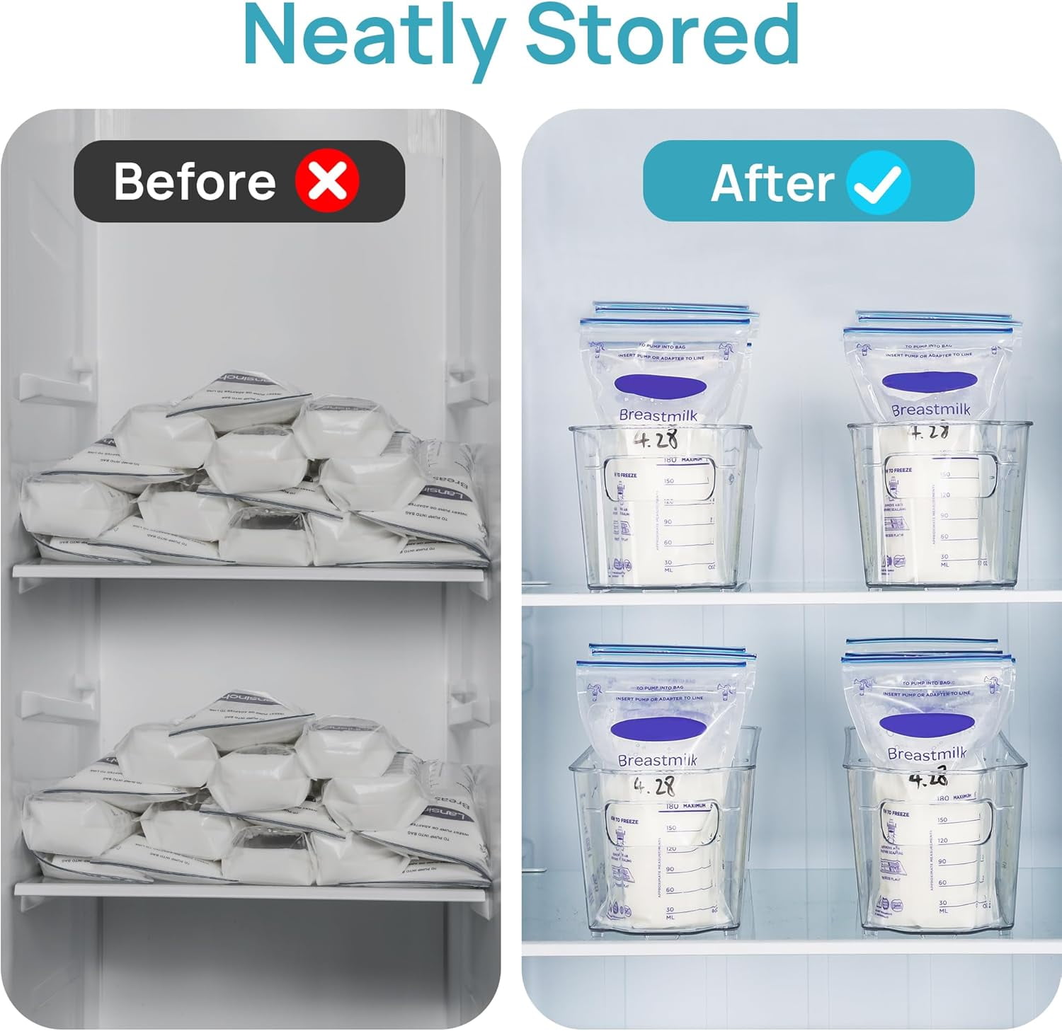 Breastmilk Storage Container 4PCS Set, Clear Freezer and Fridge ...