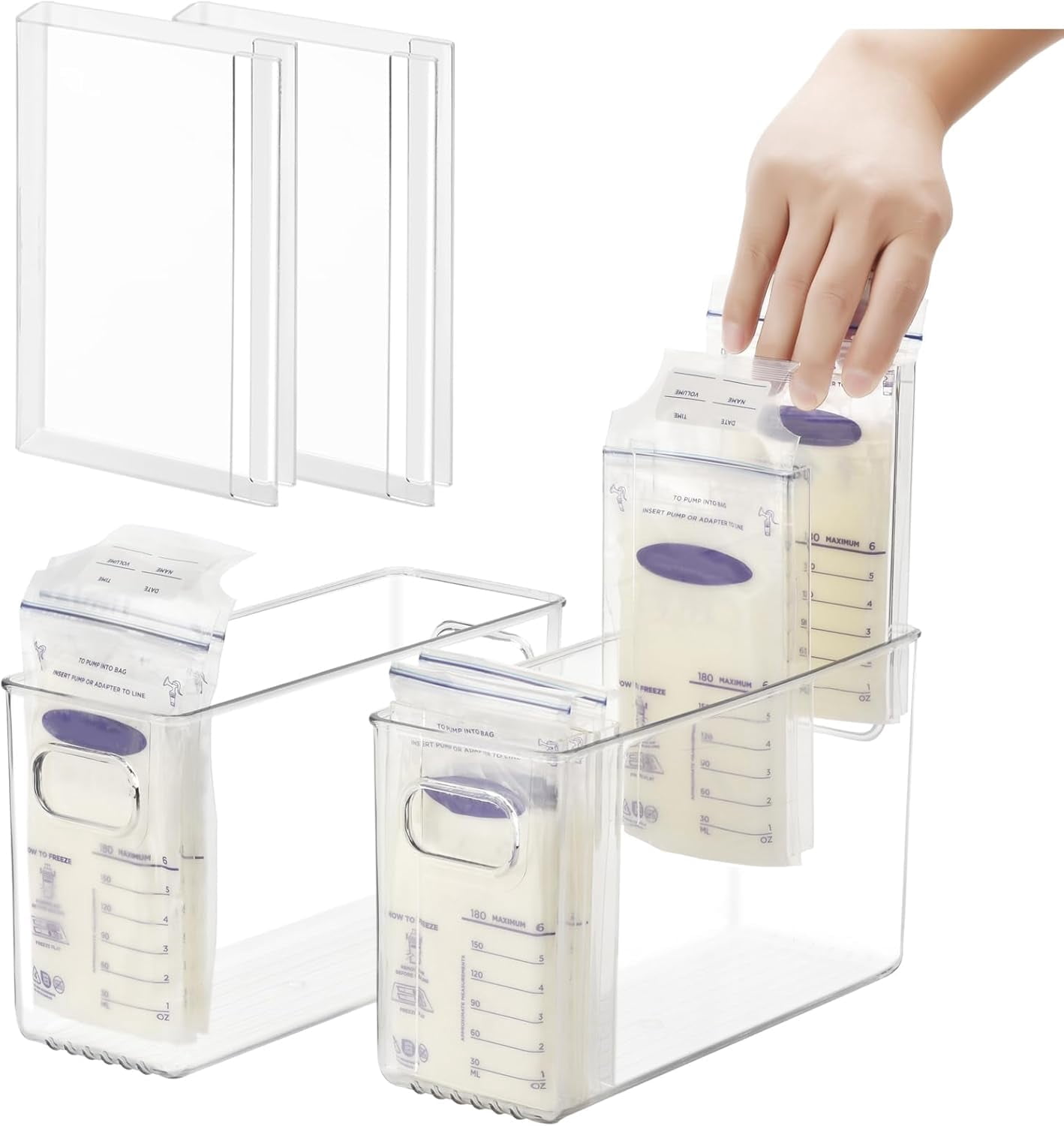 Breastmilk Storage Container with Freezer Flattener Kit to Flatten ...