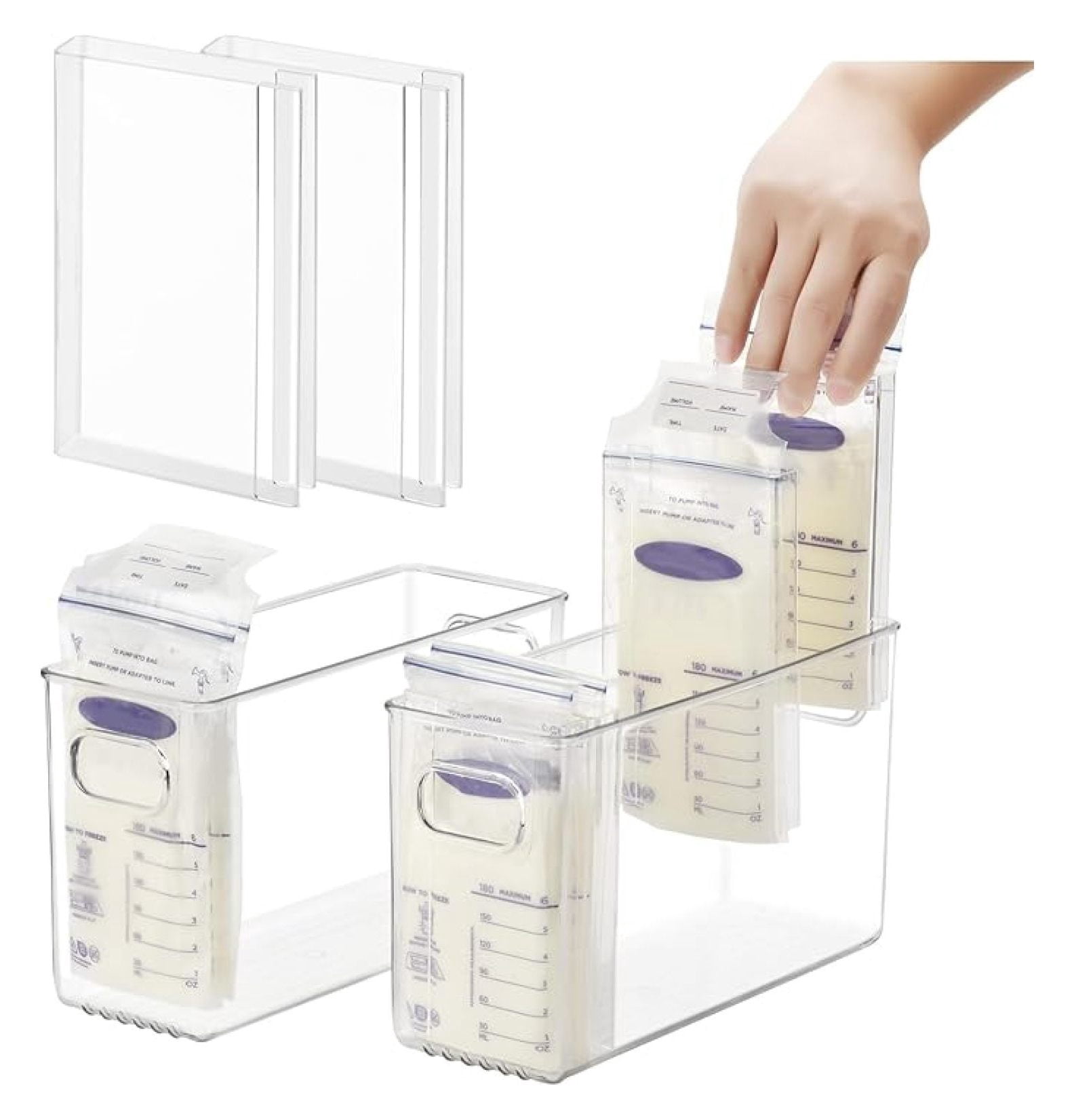 Breastmilk Storage Container with Freezer Flattenerto Flatten Standing BreastBags in Organizer ...
