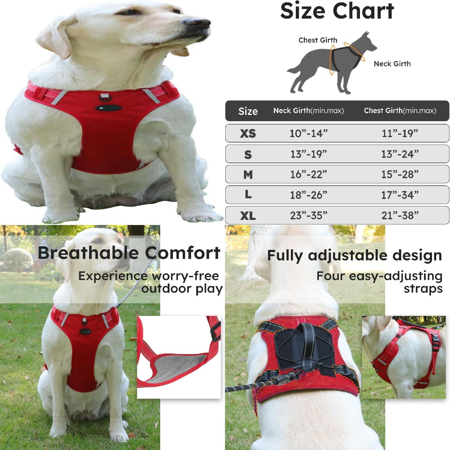Breathable and Adjustable Orange Dog Harness Set with Reflective No ...