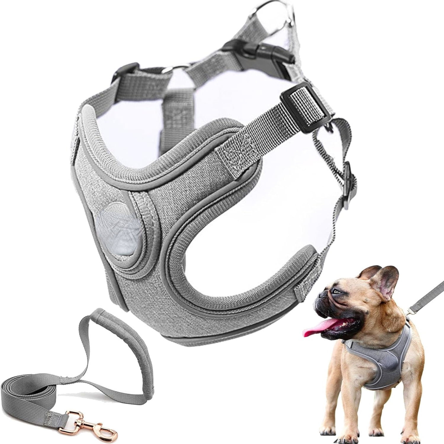 Breathable Adjustable Well-Padded Frenchie Dog Harness with Leash Set ...