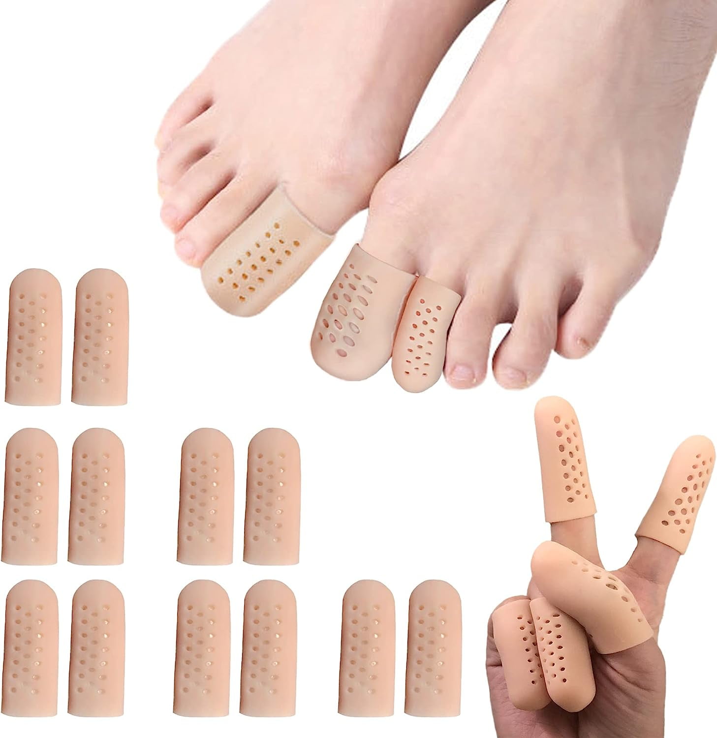 Breathable Big Toe Protectors for Men 12 Pcs, Gel Toe Caps and Medium ...