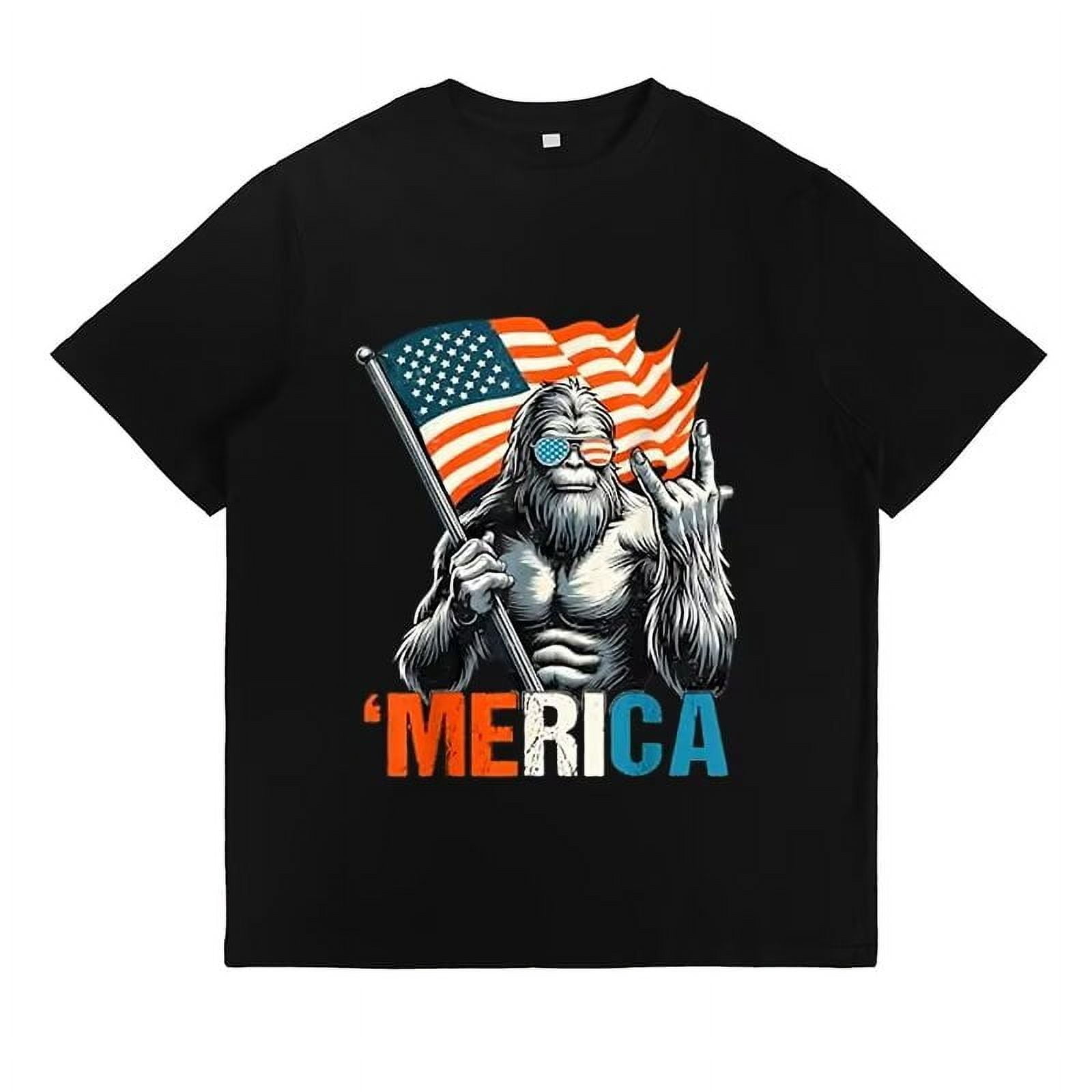 Breathable Casual Cryptid Shirt – Unisex Bigfoot Flag-Waving Graphic ...