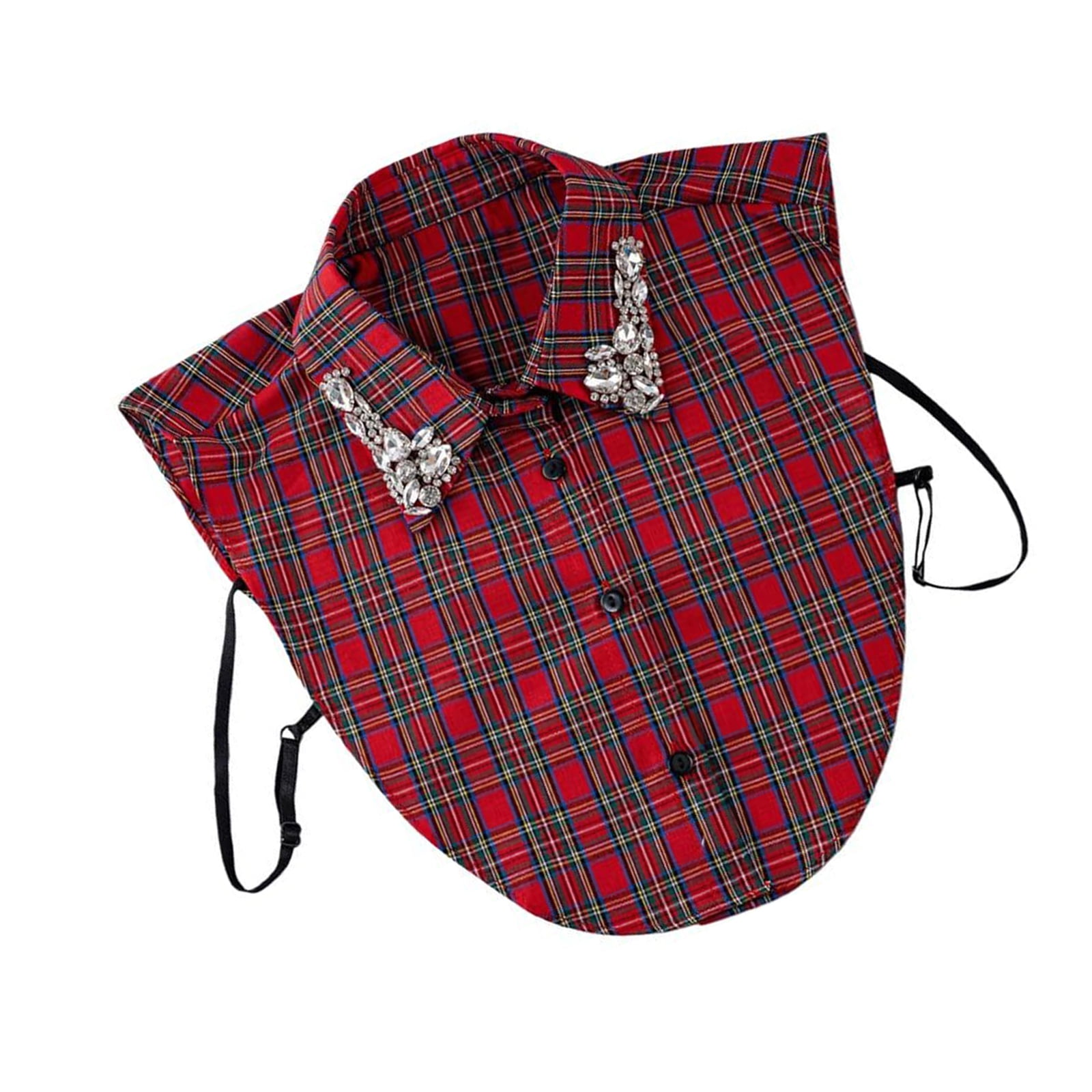 Breathable Checkered Detachable Collar Rhinestone Decor Comfortable ...