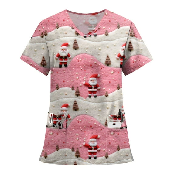 Breathable Comfort Women'S Scrub Sets, V-Neck Short Sleeve Christmas ...