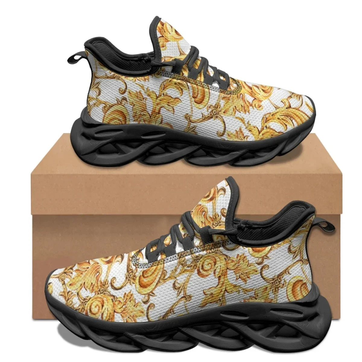 Breathable Comfortable Summer Flats Shoes Gold Baroque Luxury Designer Sneakers Female Shock ...