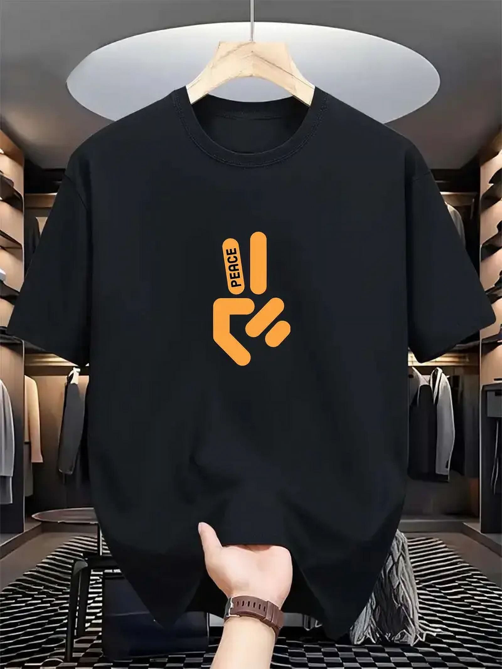 Breathable Cotton Men's Peace Logo T-Shirt - Stretchy Crew Neck Tee for ...