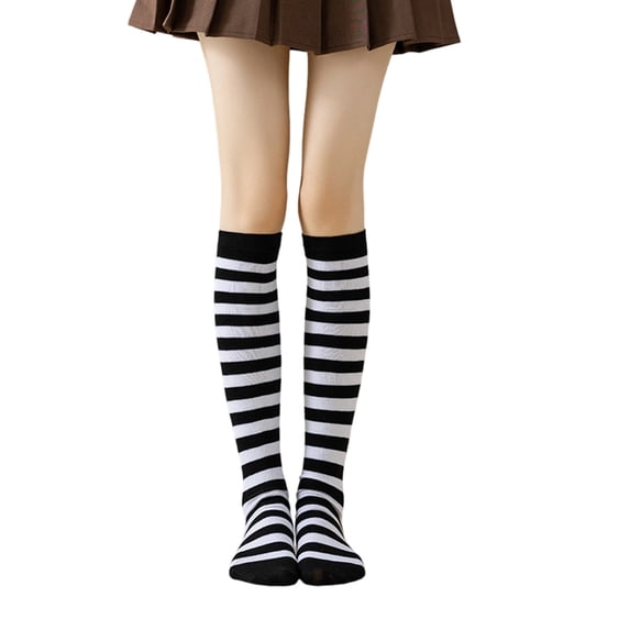 Breathable Cotton Polyester Thigh Socks Retro Stripes Design Elastic ...