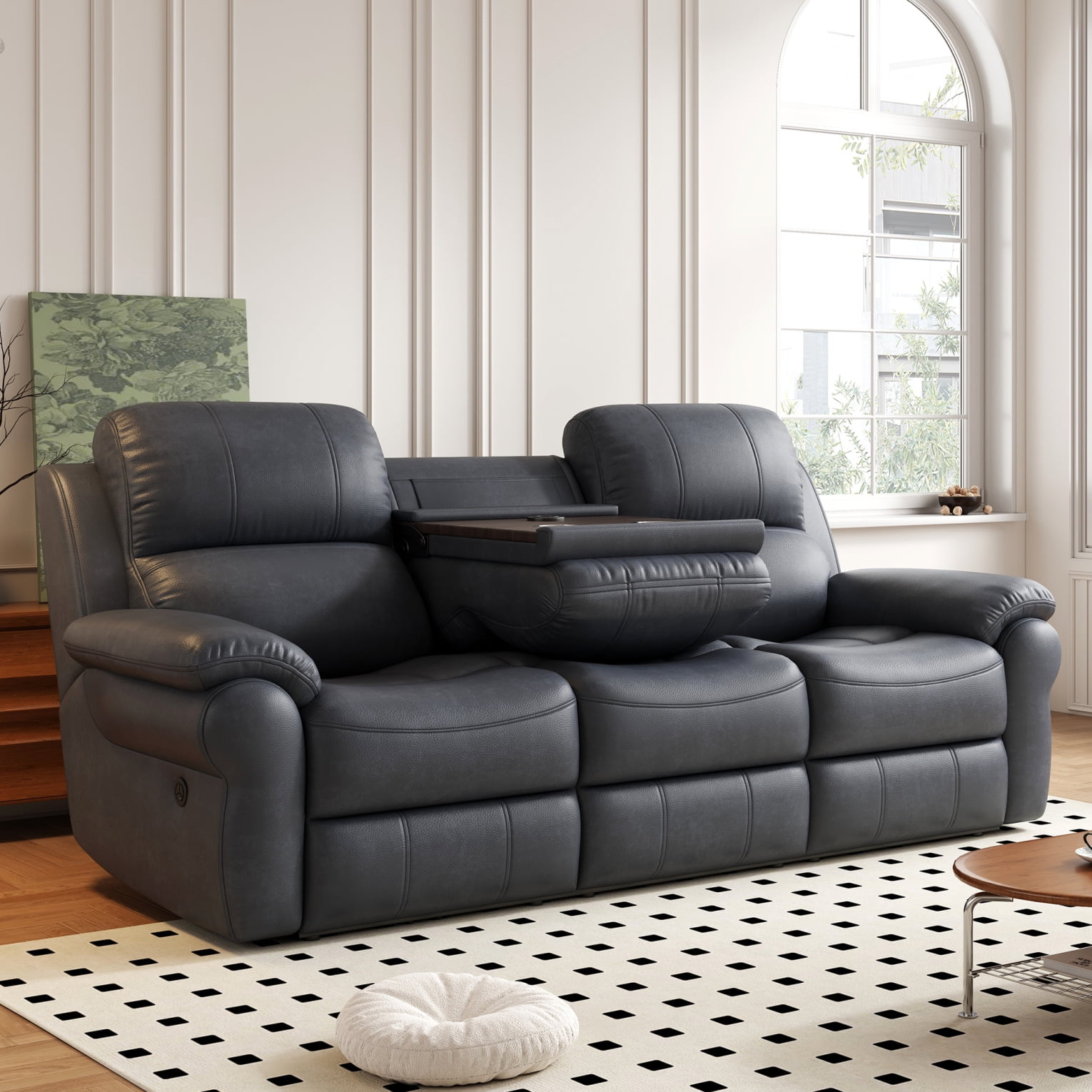 Breathable Fabric Power Reclining Sofa with Drop Down Table,USB Button ...