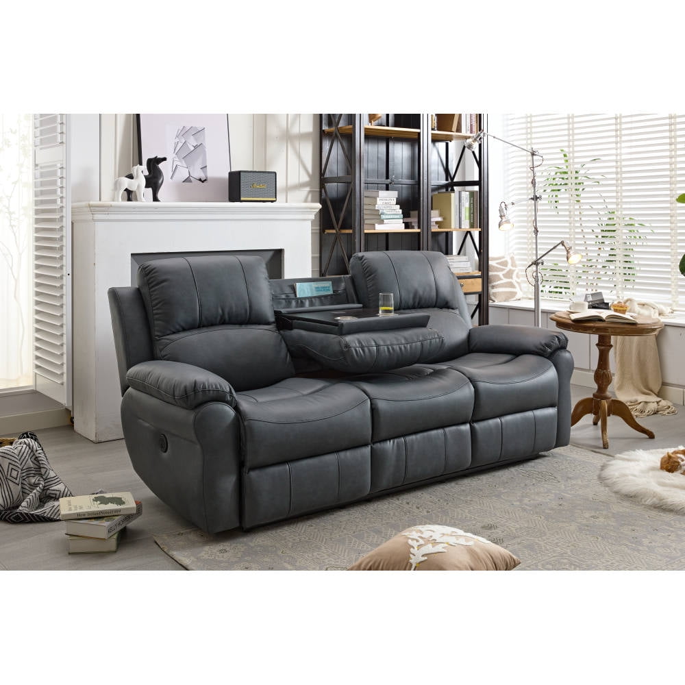 Breathable Fabric Power Reclining Sofa with Drop Down Table,USB Button ...