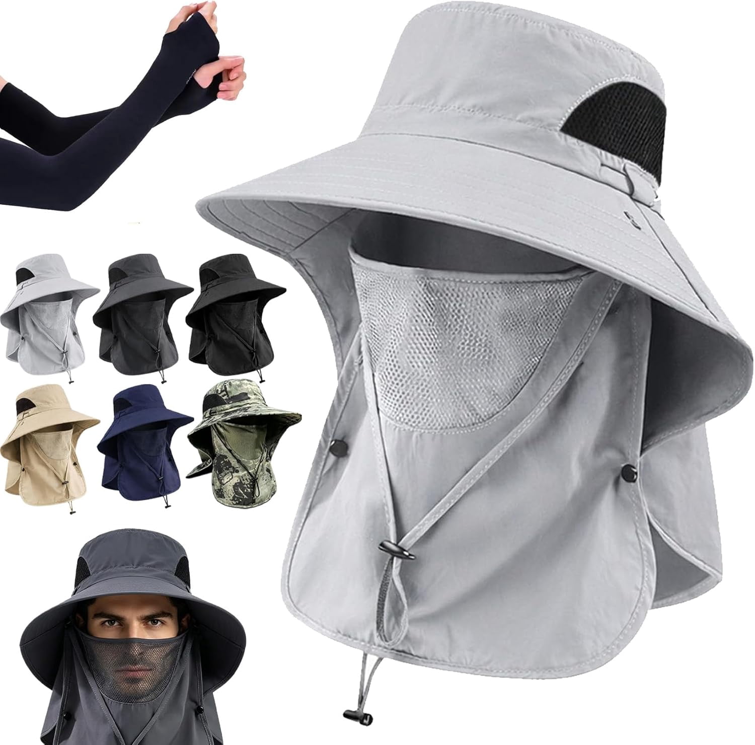 Breathable Fisherman Hat with Detachable Face Mask, 2026 New Fisherman ...