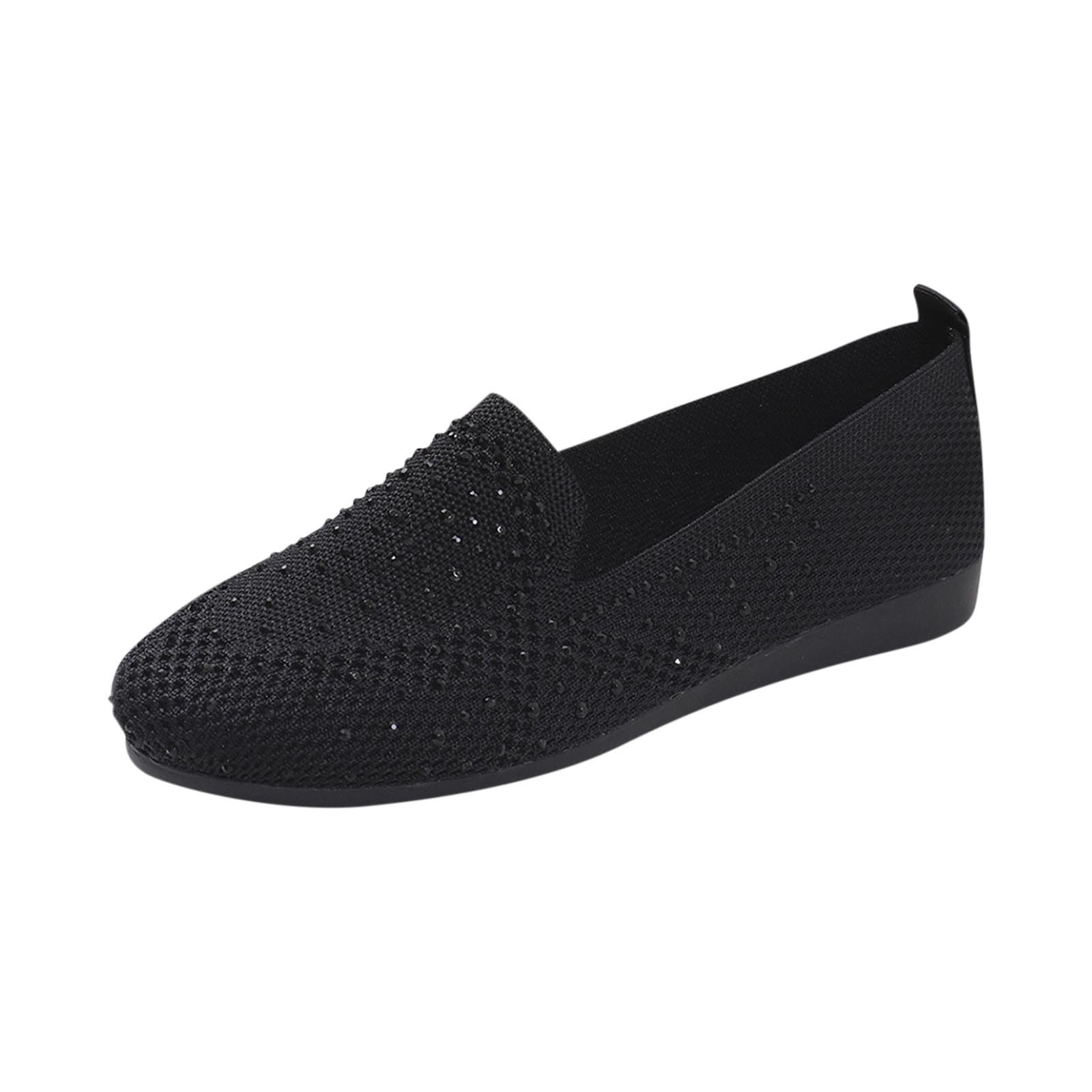 Breathable Flying Mesh Flat Shoes with Rhinestones for Casual Spring ...