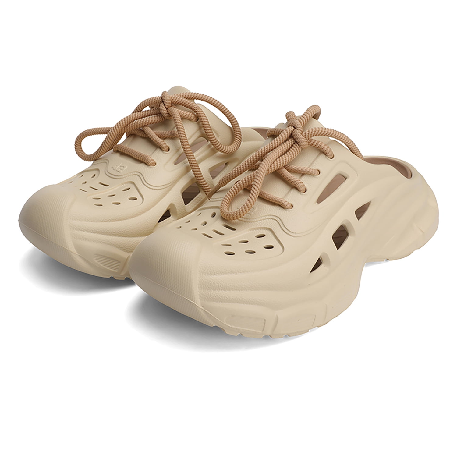 Breathable Hollow Hole Lace-Up Sandals for Men Women Thick Cushioned ...