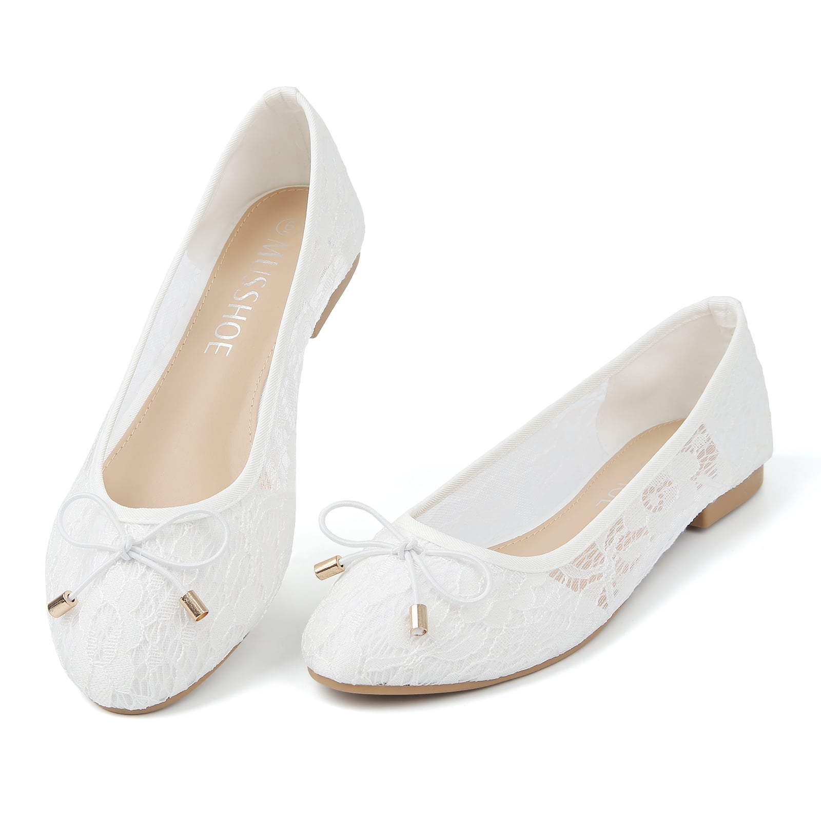Breathable Lace Round Toe Women Flats,White 9 - Walmart.com
