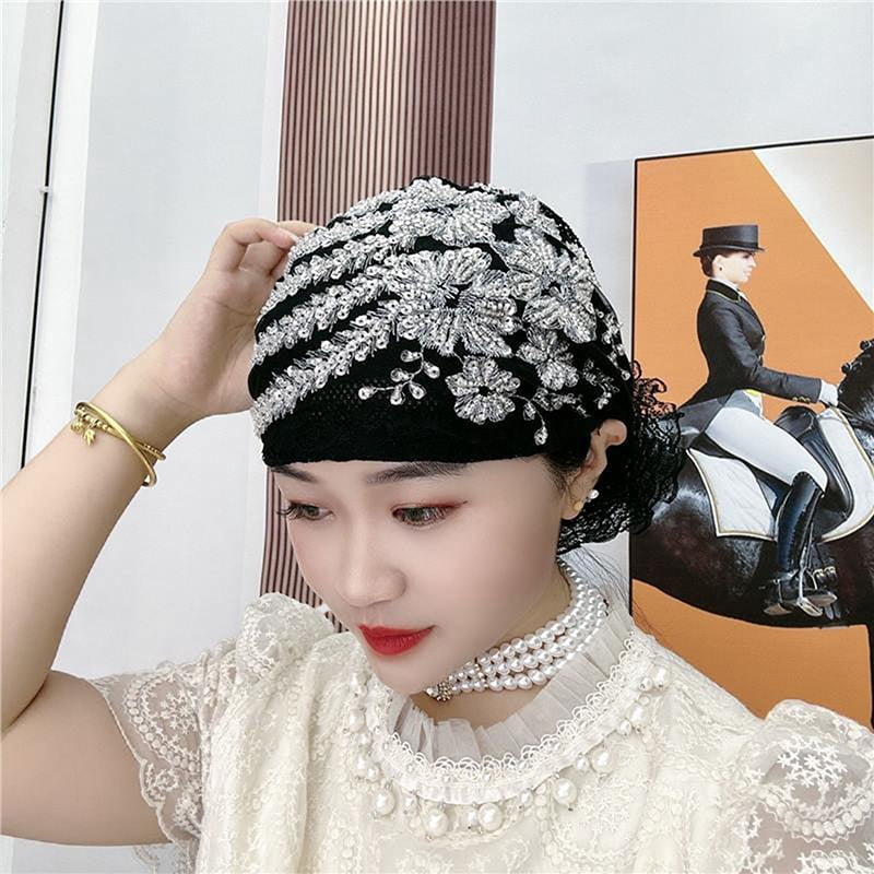 Breathable Lace Turban Bonnet Muslim Hat Headscarf Elastic Full Cover ...