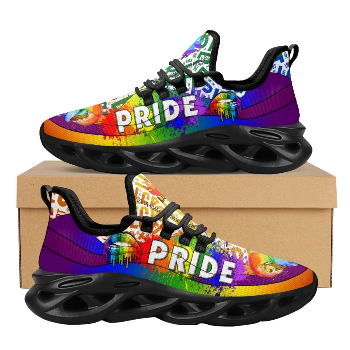 Breathable Lace up Sport Sneakers LGBT Pride Design Gradient Lip Print ...