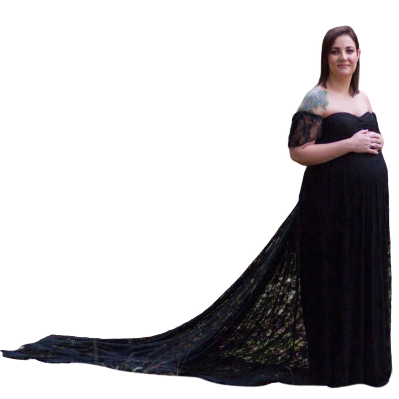 Breathable Maternity Gown Comprising Delicate Lace and Flowing Train ...