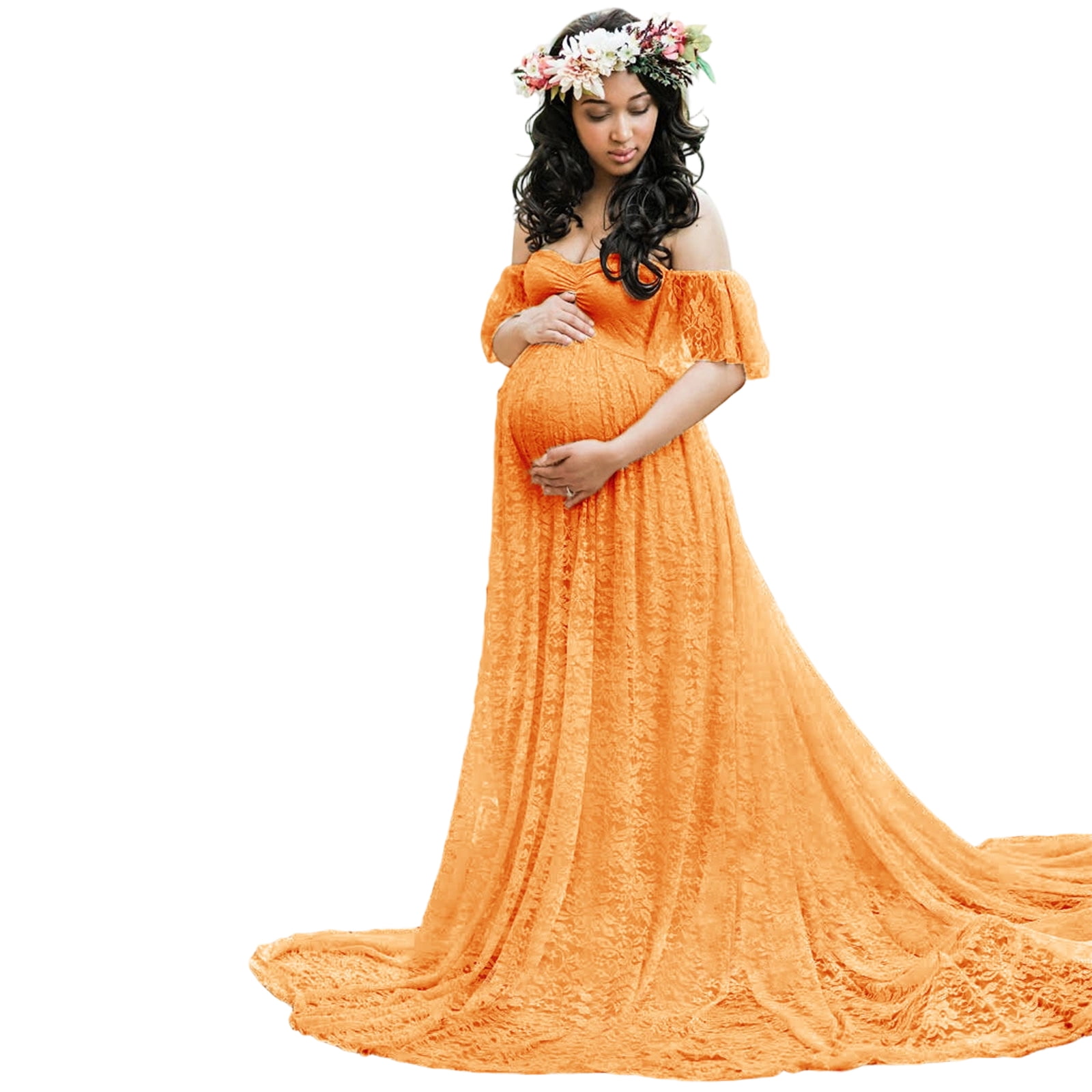 Breathable Maternity Gown Comprising Delicate Lace and Flowing Train ...