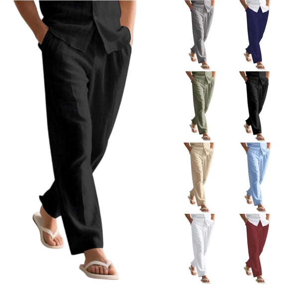 Breathable Men's Linen Relaxed Fit Pants Straight Leg Summer Lounge ...