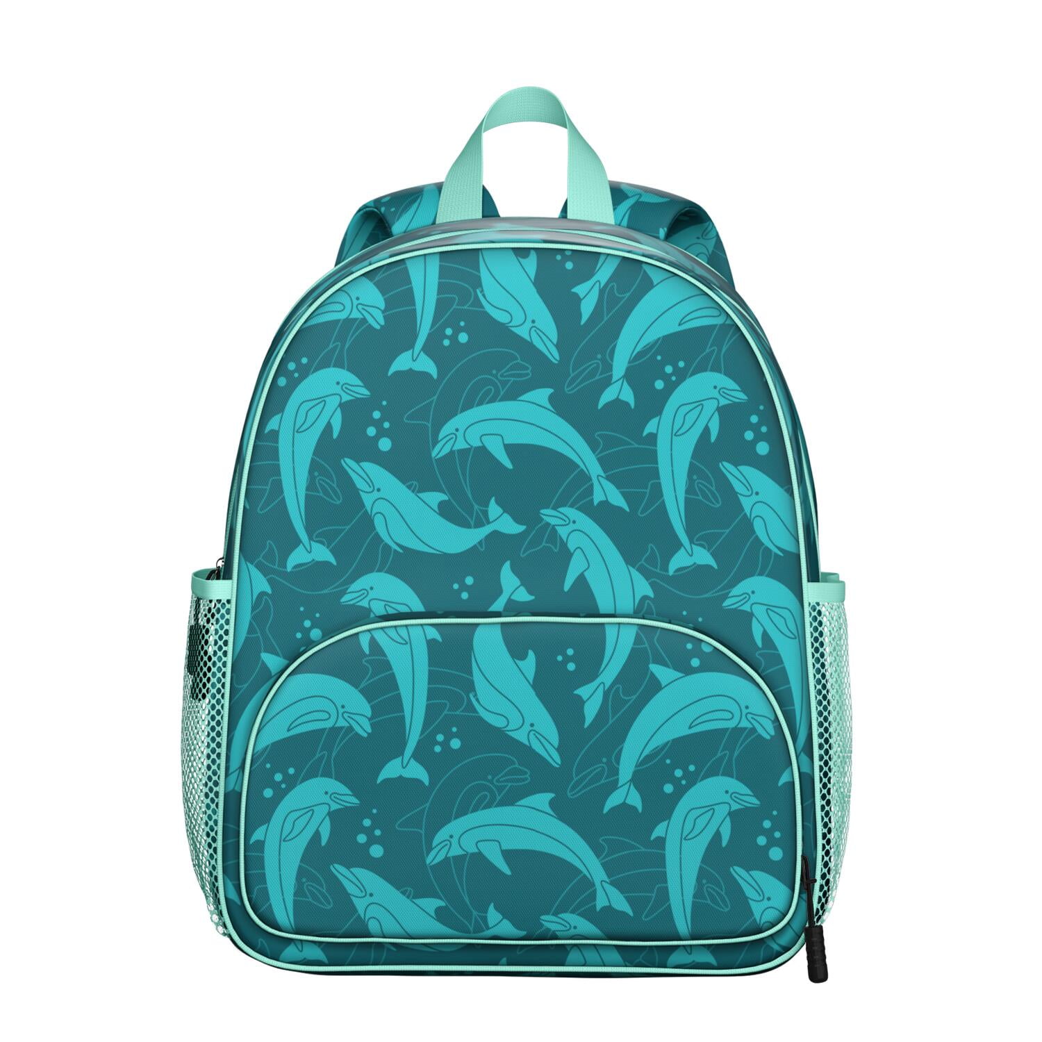Breathable Mesh Backpack - Blue Sea Theme with Hand Drawn Dolphin ...