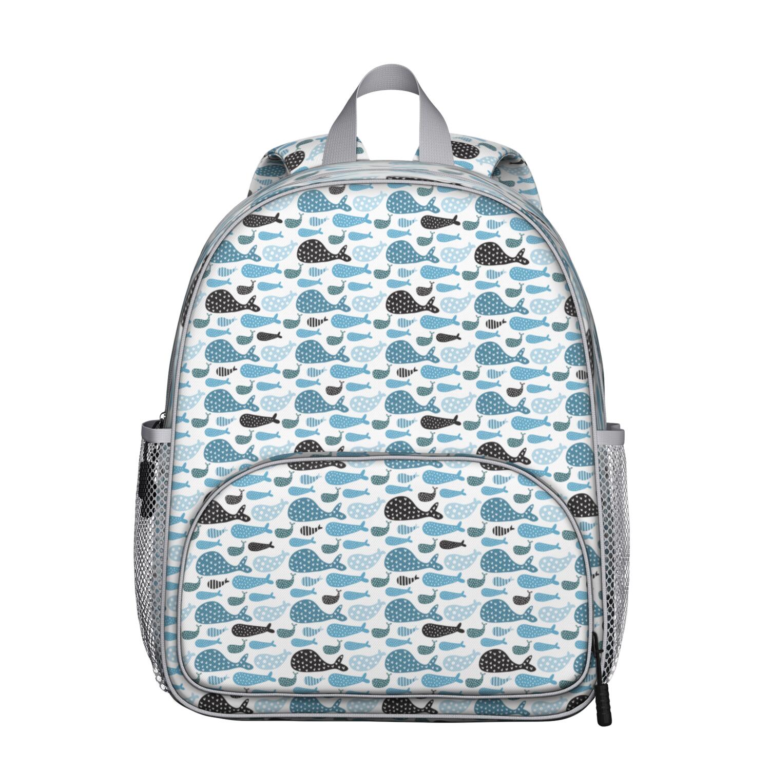 Breathable Mesh Backpack - Blue Sea Theme with Hand Drawn Dolphin ...