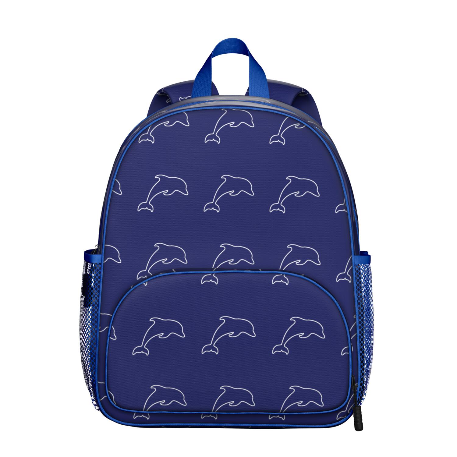 Breathable Mesh Backpack - Blue Sea Theme with Hand Drawn Dolphin ...