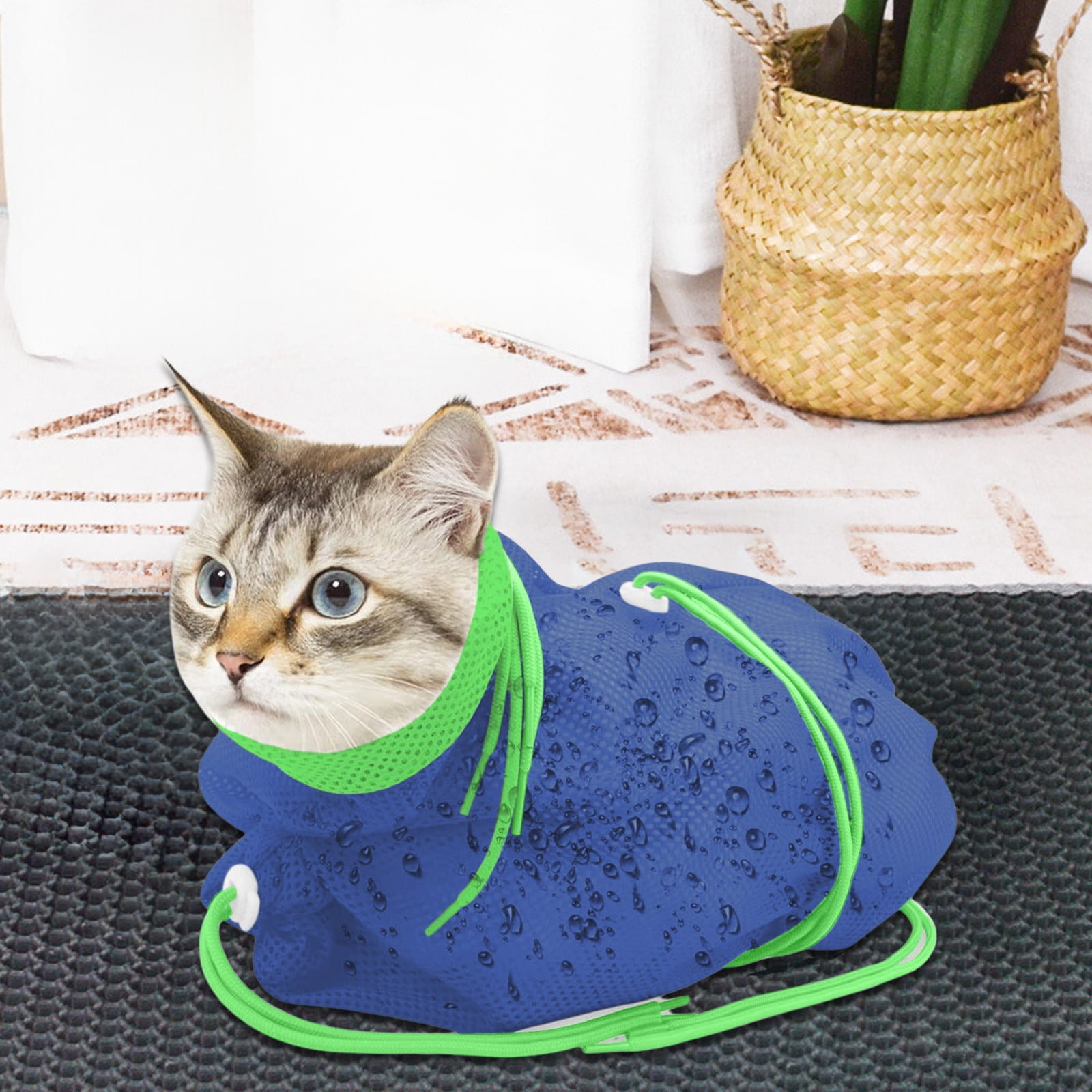 Breathable Mesh Cat Bathing Bag | Adjustable Drawstring Grooming Sack Scratch-Resistant Soft ...