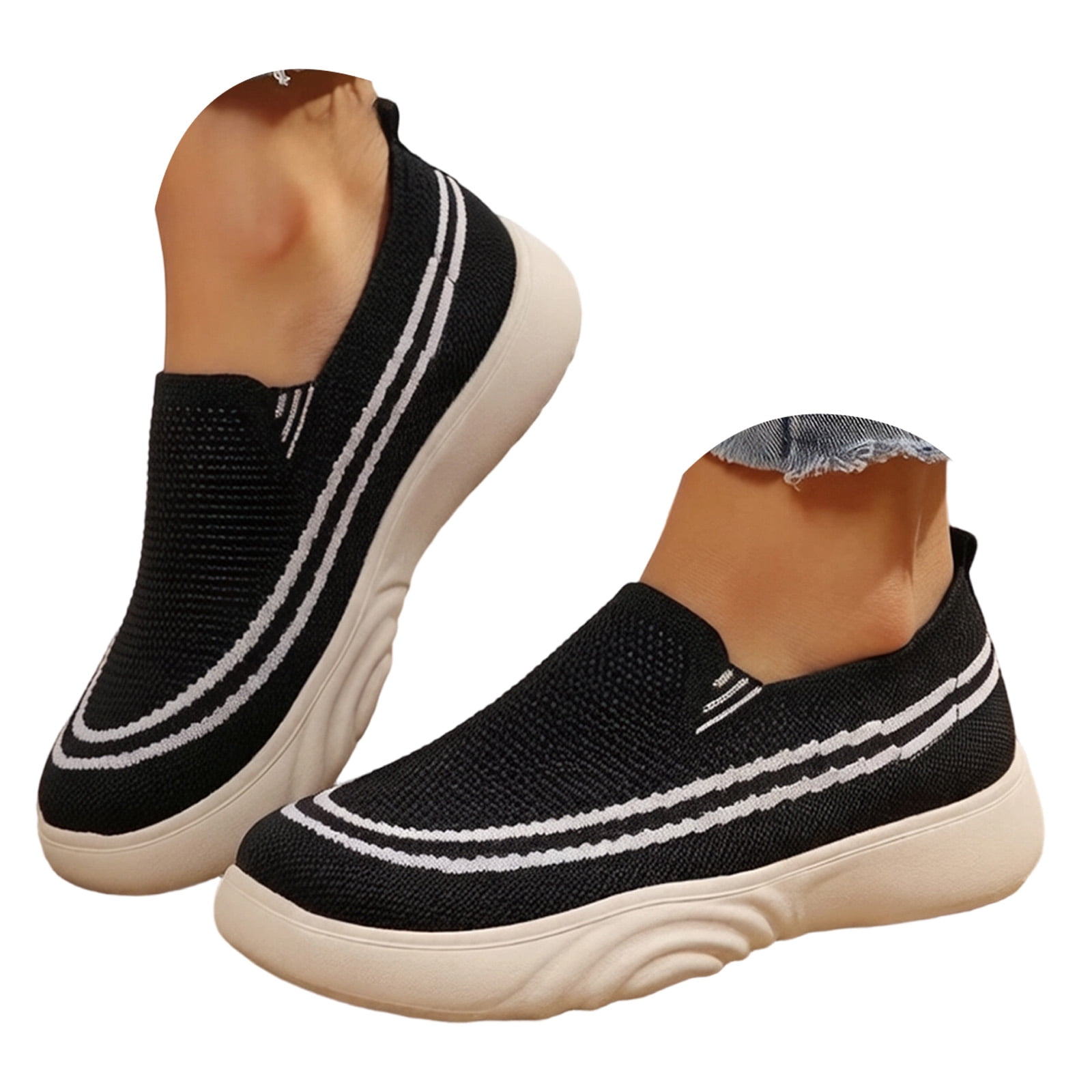 Breathable Mesh Flats for Women Soft Knitted Loafers Slip On ...