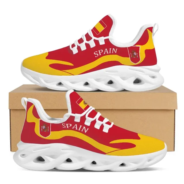 Breathable Mesh Sneakers Spain Flag Design Non-Slip High Quality Lace ...