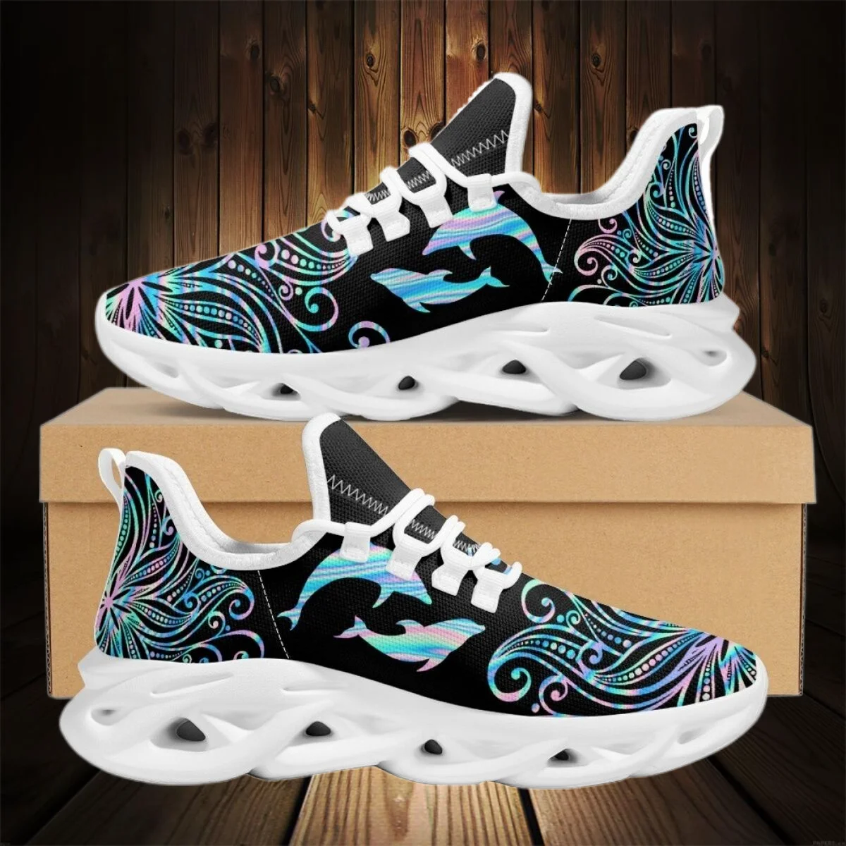 Breathable Non-Slip Mesh Shoes Mandala Dolphin Design Casual Running ...
