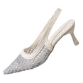 Breathable Pointed Toe Heels For Ladies Lace Mesh Closed Floral Pu Us 9 ...