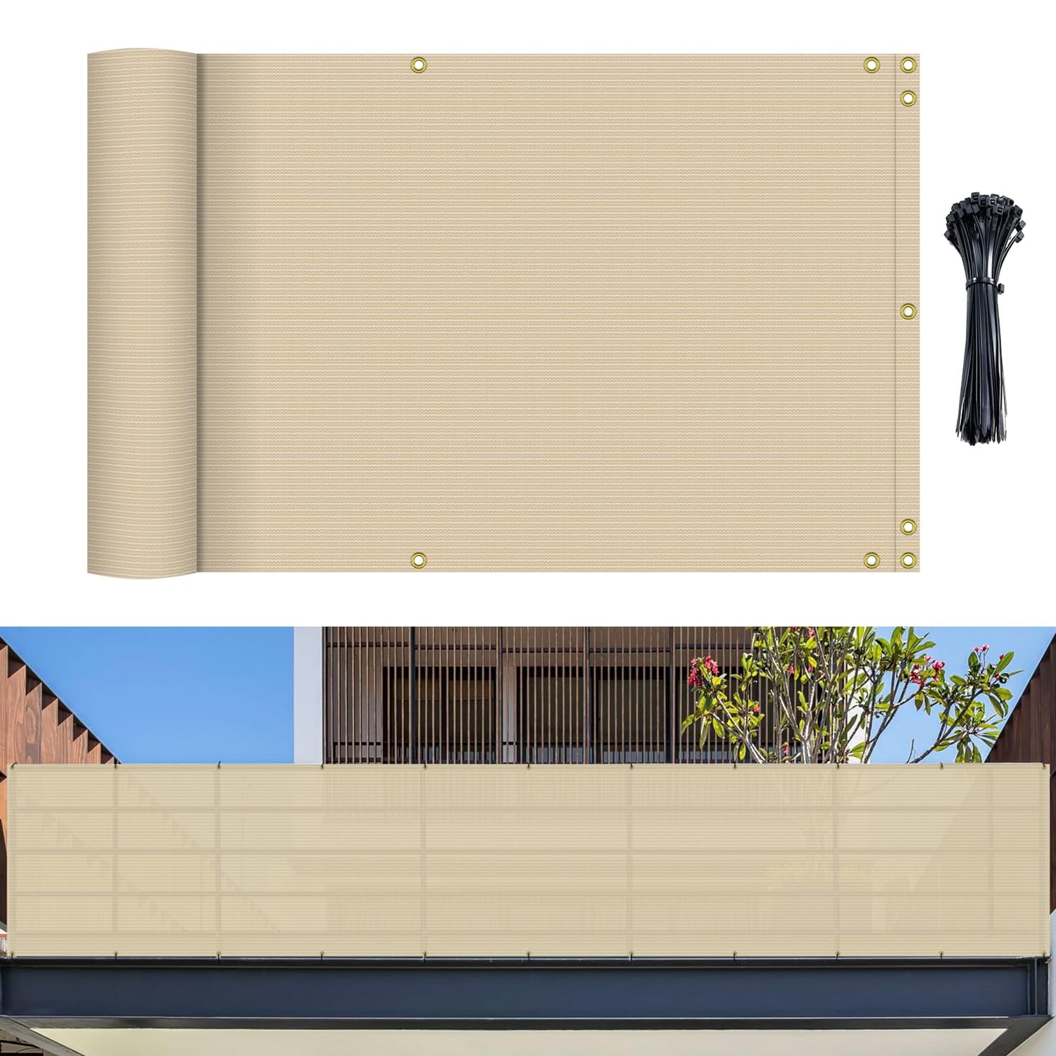 Breathable Privacy Screen for Balcony Deck, 2.5' x 9' UV Protected ...
