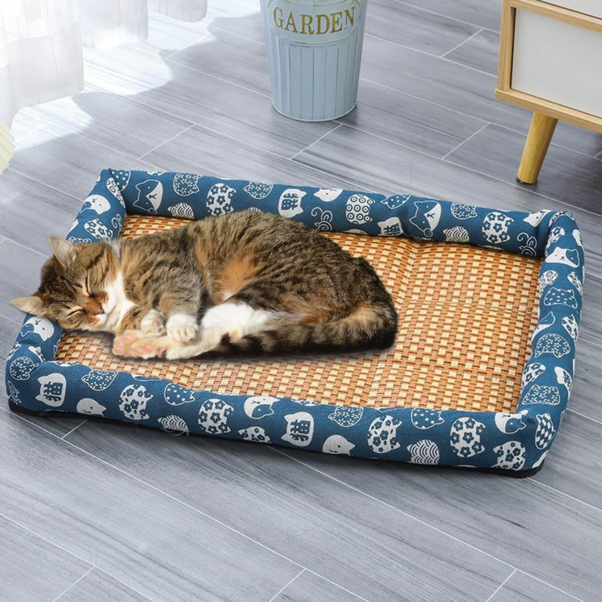 Breathable Rattan Cooling Pet Bed - Natural Rattan Washable Cooling Mat ...