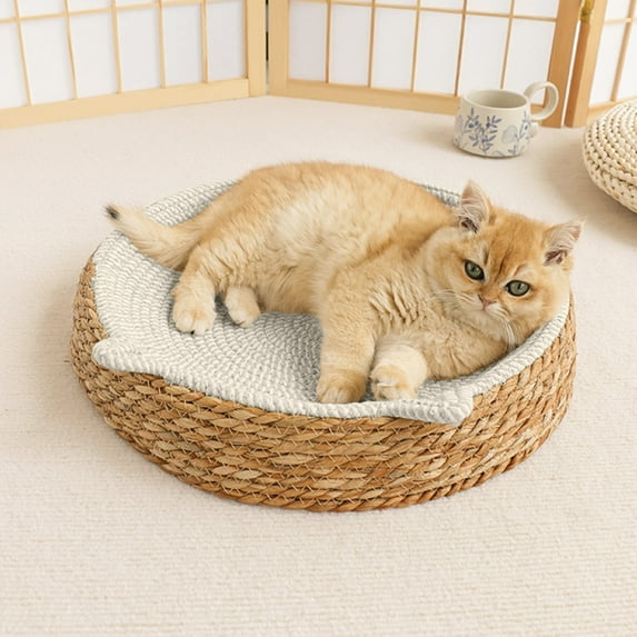 Breathable Rattan Pet Bed | Round Dog Mat & Cozy Sleeping Cushion ...