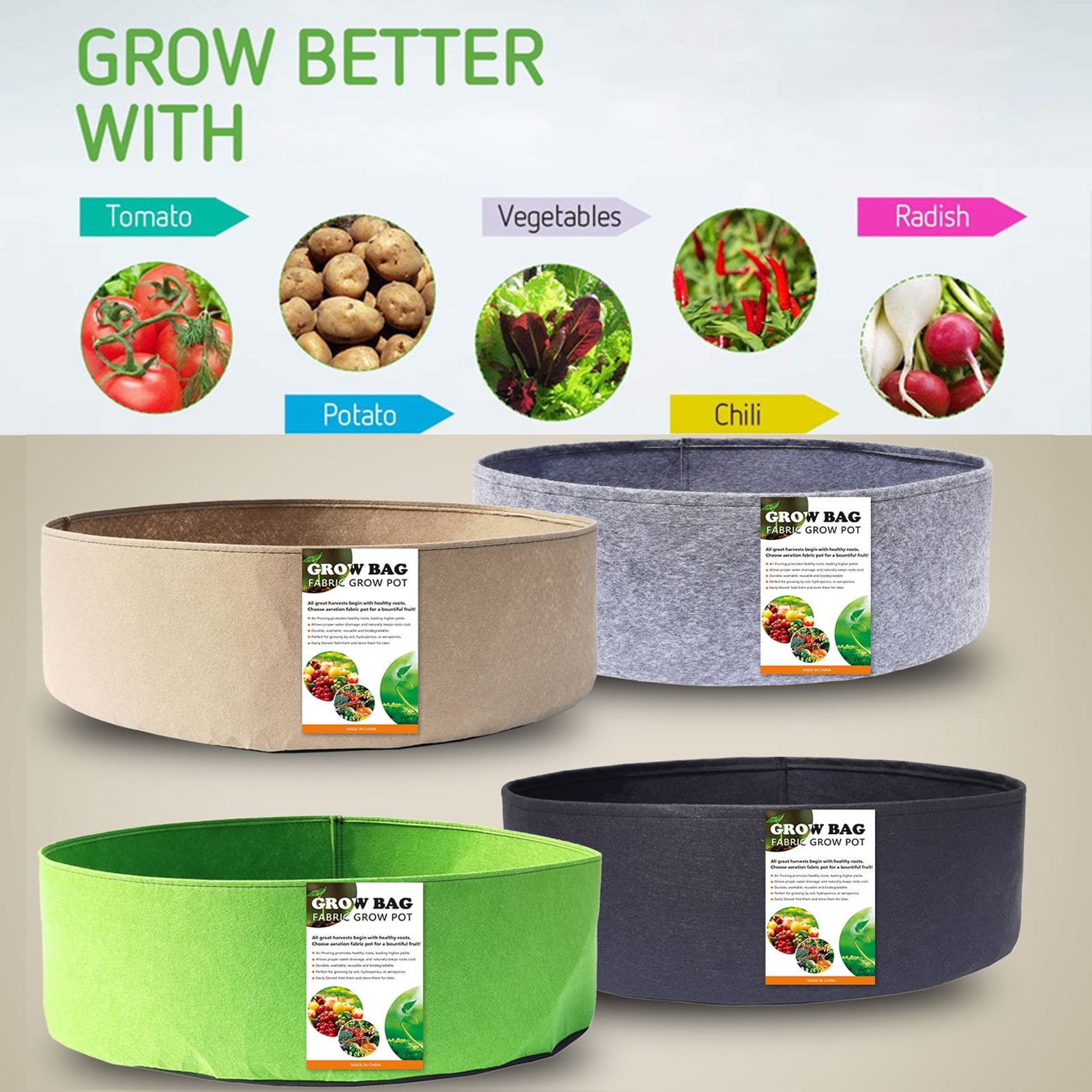 Breathable Reusable Growing Planter Bag - Ideal for Vegetable, Plant ...