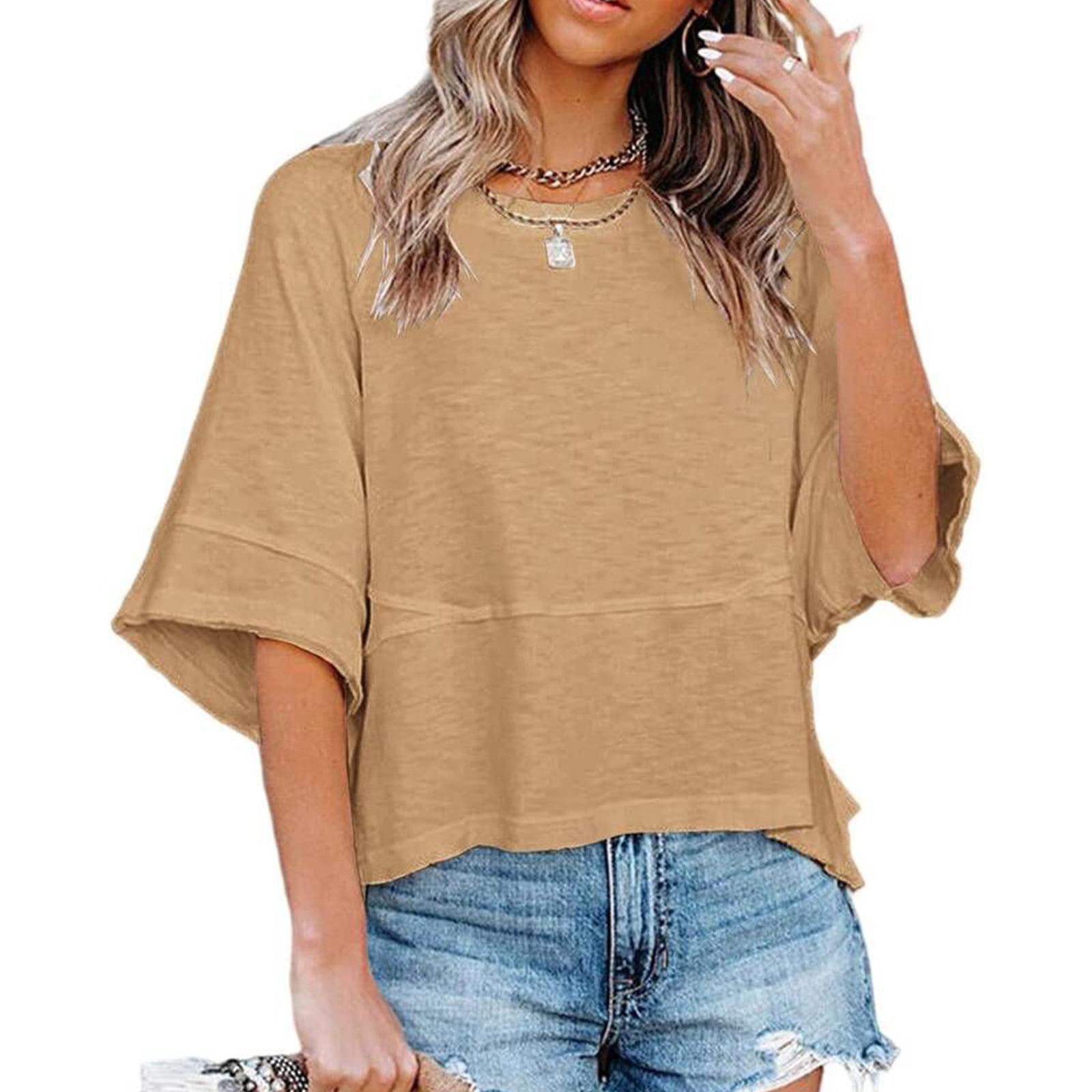 Breathable Round Neck Blouse Flowy Styles Polyester Cotton Blend Fabric ...
