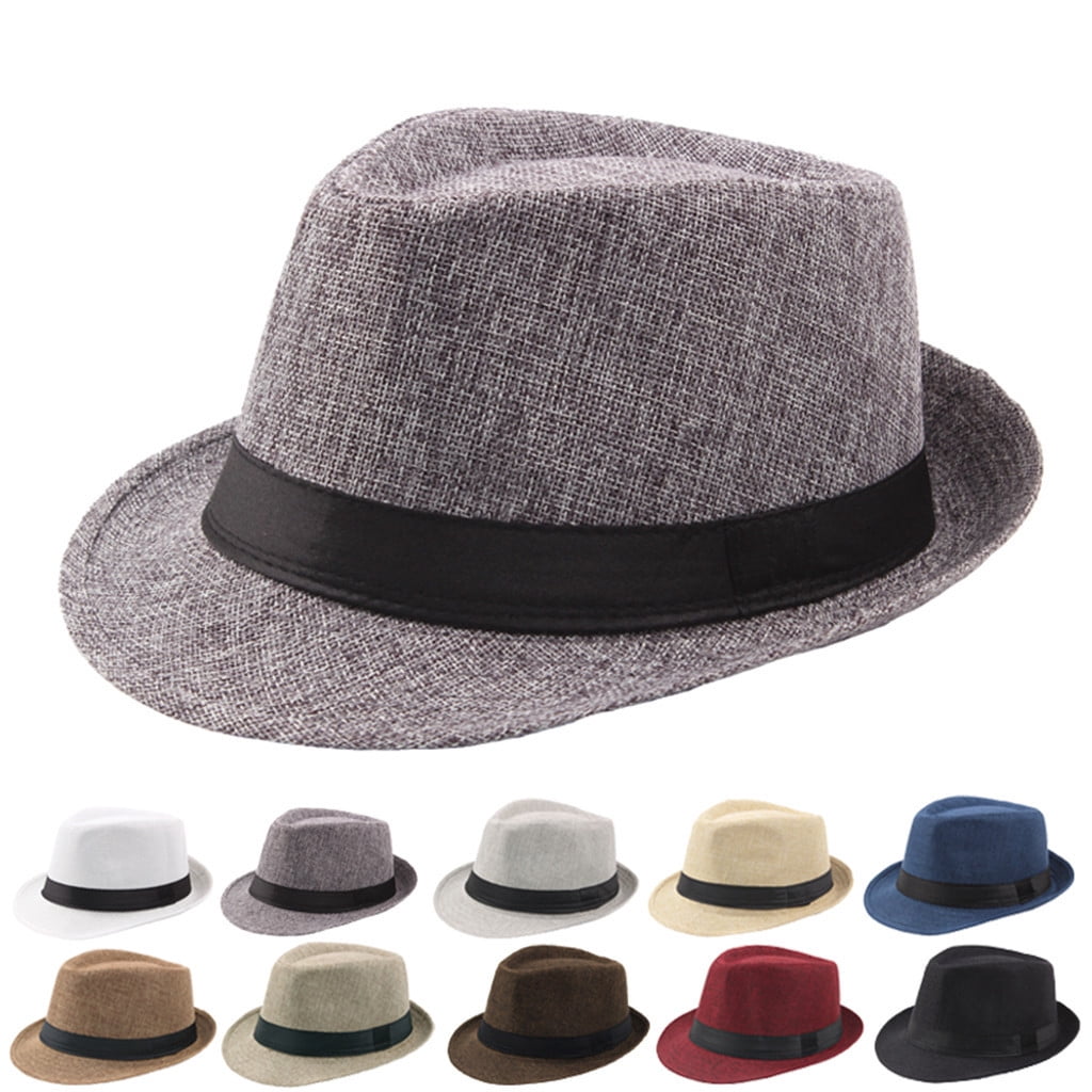 Breathable Short Brim Fedora Hat Men's Linen Summer Ribbon Panama Hat ...