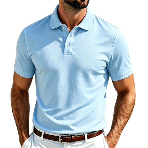 Breathable Short Sleeve Polo Shirt for Men Solid Color Casual Golf Top ...