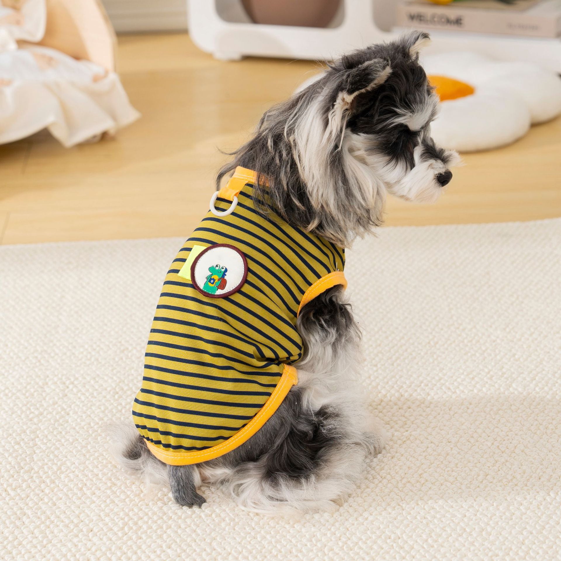 Breathable Striped Dog Vest with D-Ring, Cute Cartoon Patch Pet Tank ...