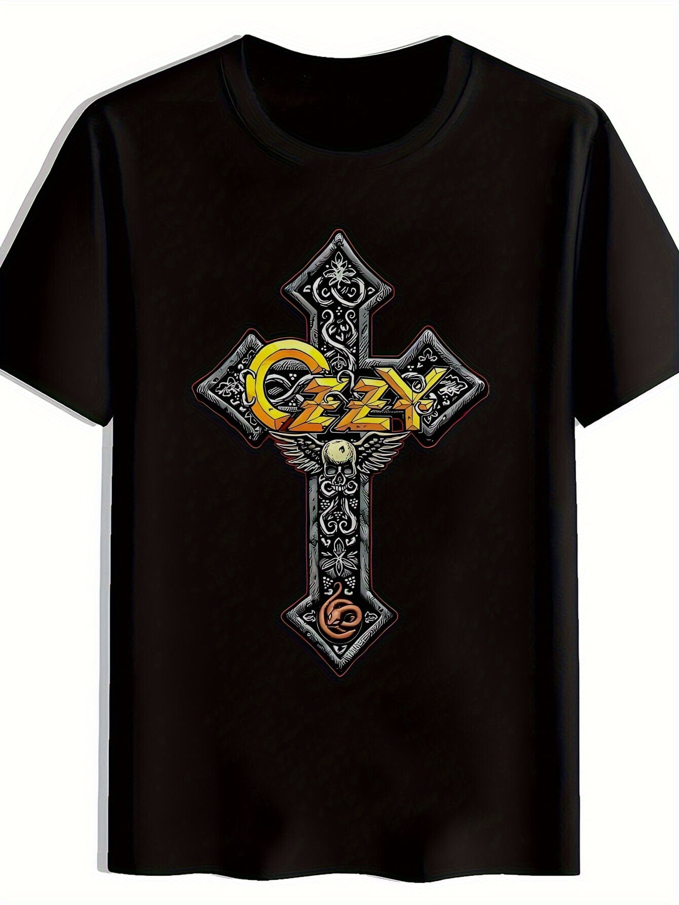 Breathable Summer Tee with Vintage Cross & Lettering Design, Casual ...